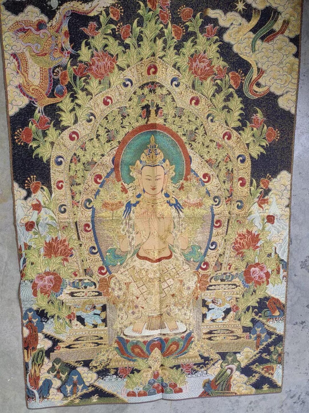 Tibetan Brocade Thangka Gold Thread Maitreya Embroidery Nepal Style ...