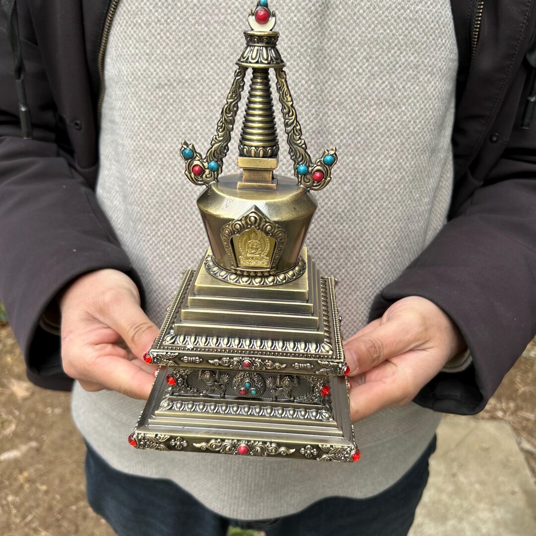 Tibetan Copper Bodhi Stupa Kadam Altar Decor Spiritual Home Ornament ...