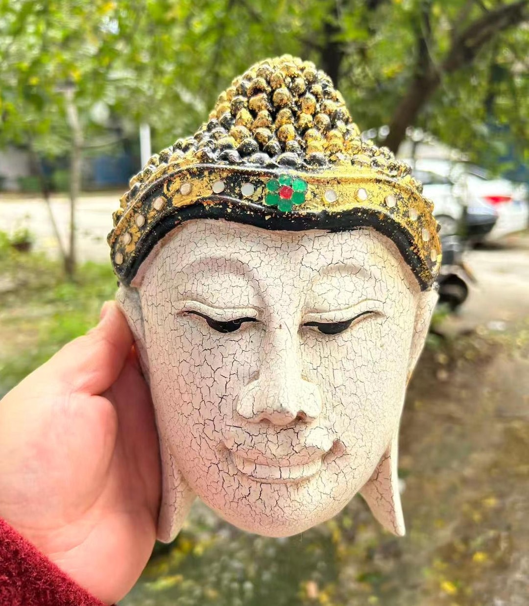 Vintage Buddha Face Mahakala Thai Wooden Mask Wall Hanging Protector ...