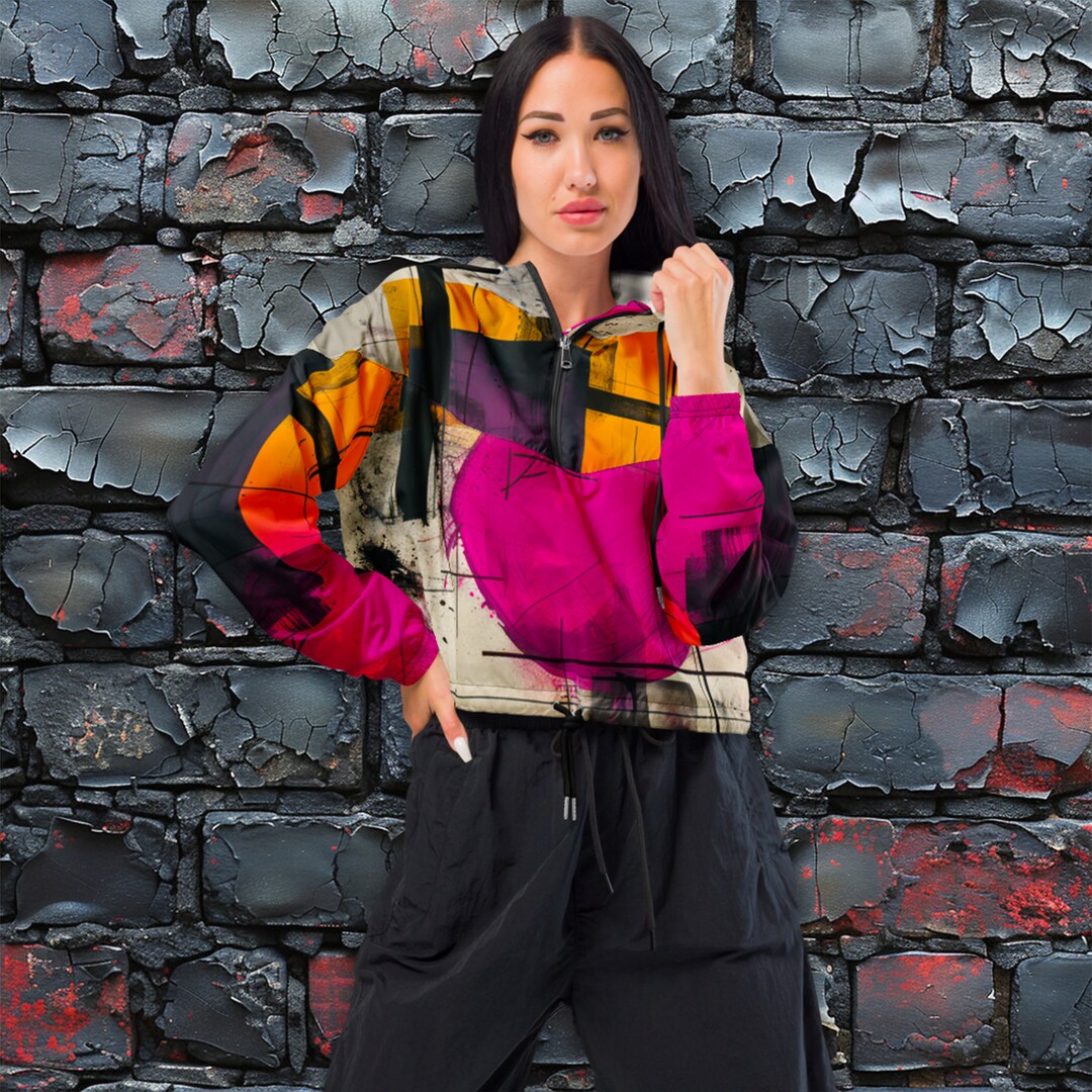 Cropped Puffer Jacket Urban Streetwear Abstract Short Jacket 90s Style ...