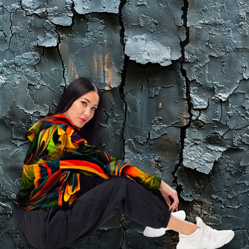 Cropped Puffer Jacket Boho Jungle Colors Abstract Wear Short Jacket ...