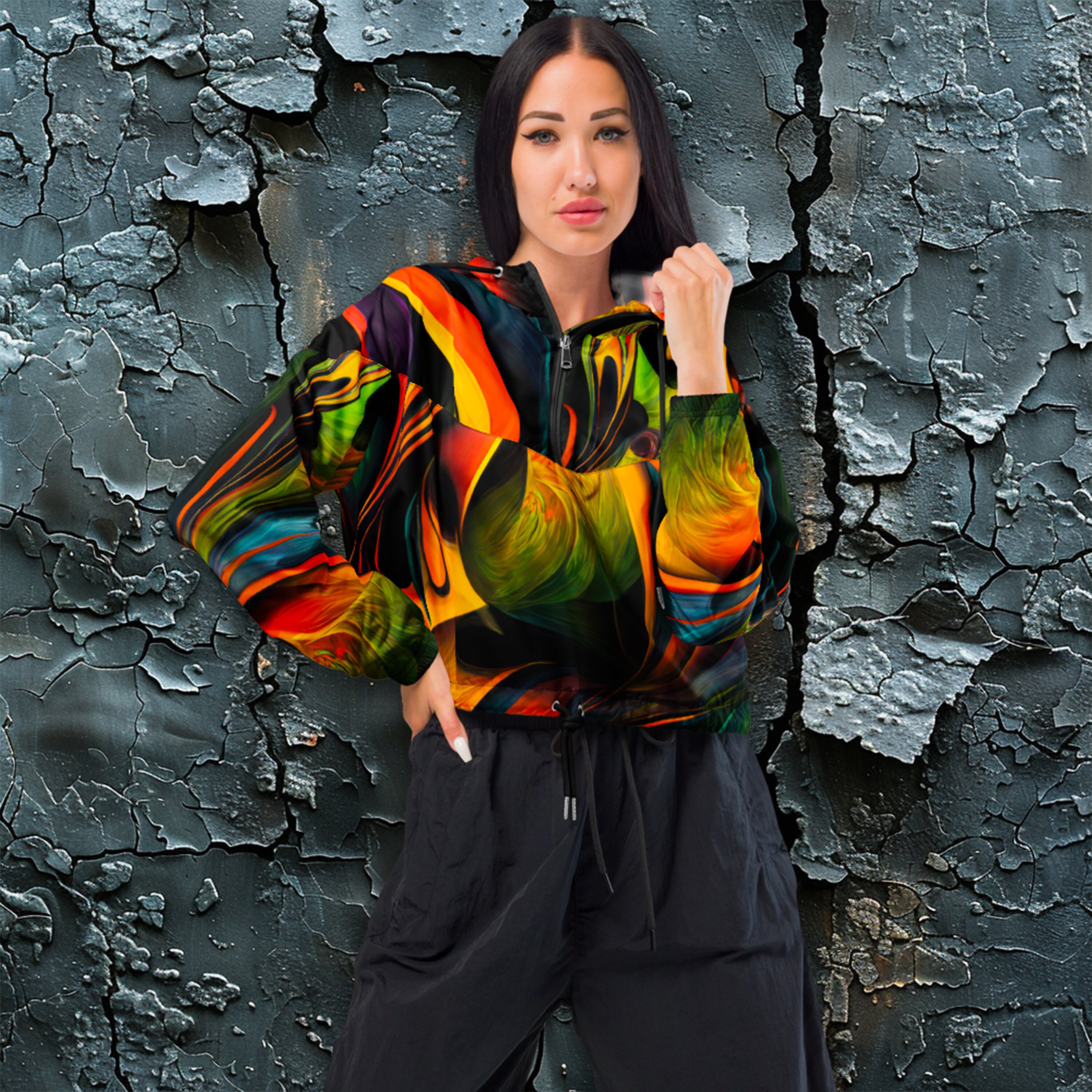 Cropped Puffer Jacket Boho Jungle Colors Abstract Wear Short Jacket ...