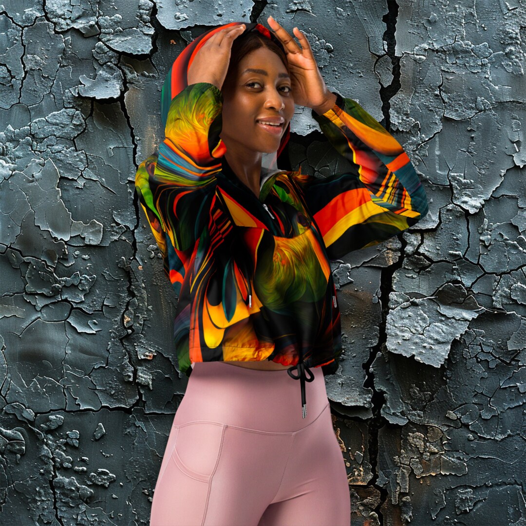 Cropped Puffer Jacket Boho Jungle Colors Abstract Wear Short Jacket ...