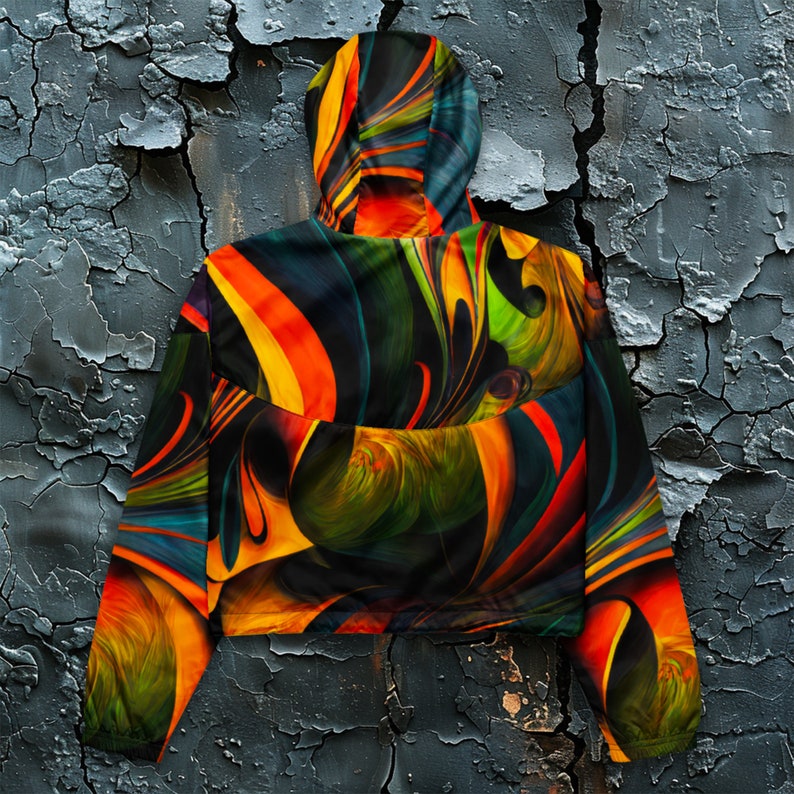 Cropped Puffer Jacket Boho Jungle Colors Abstract Wear Short Jacket ...