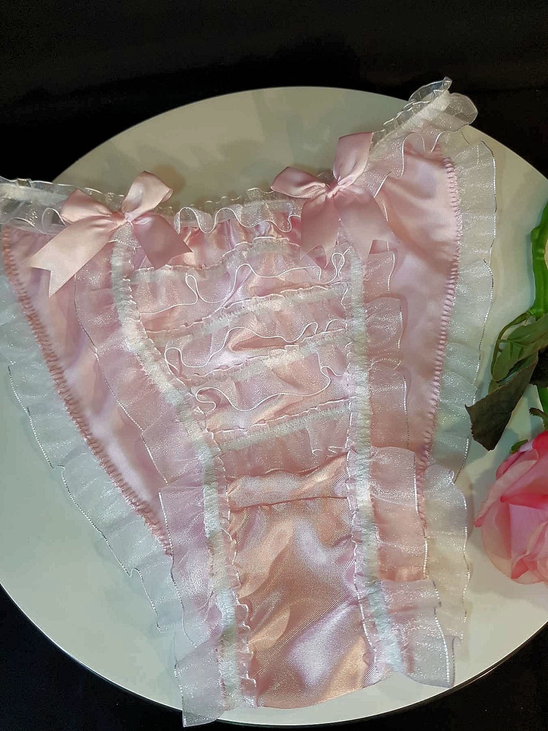 Sensual Pink Satin Tanga Panties With Organza Ruffles - Etsy