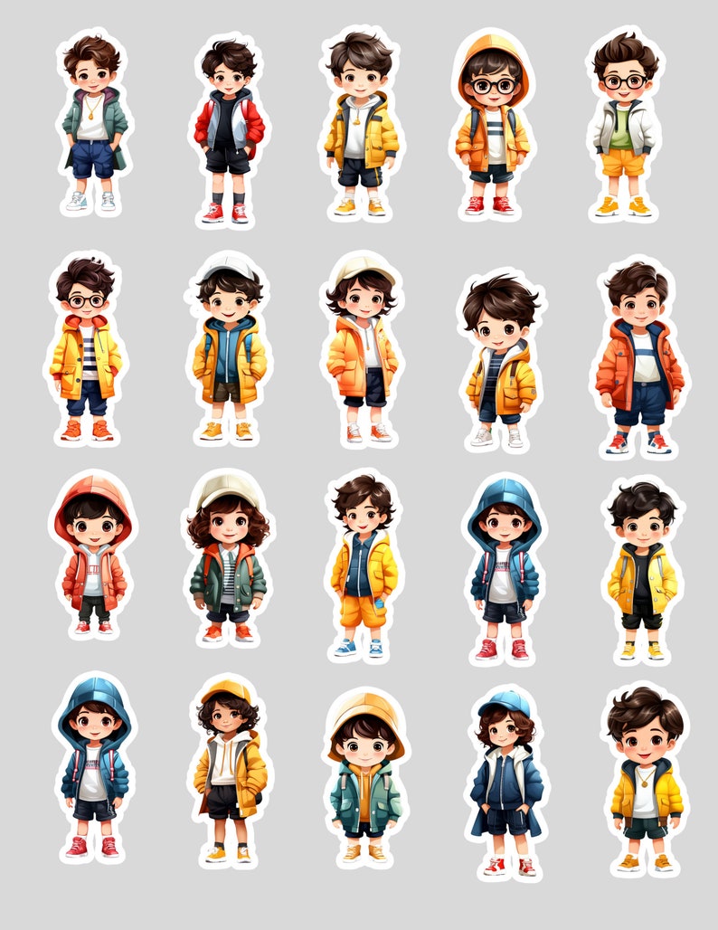 Digital Stickers - Cute Kids in Fashion Style - Etsy