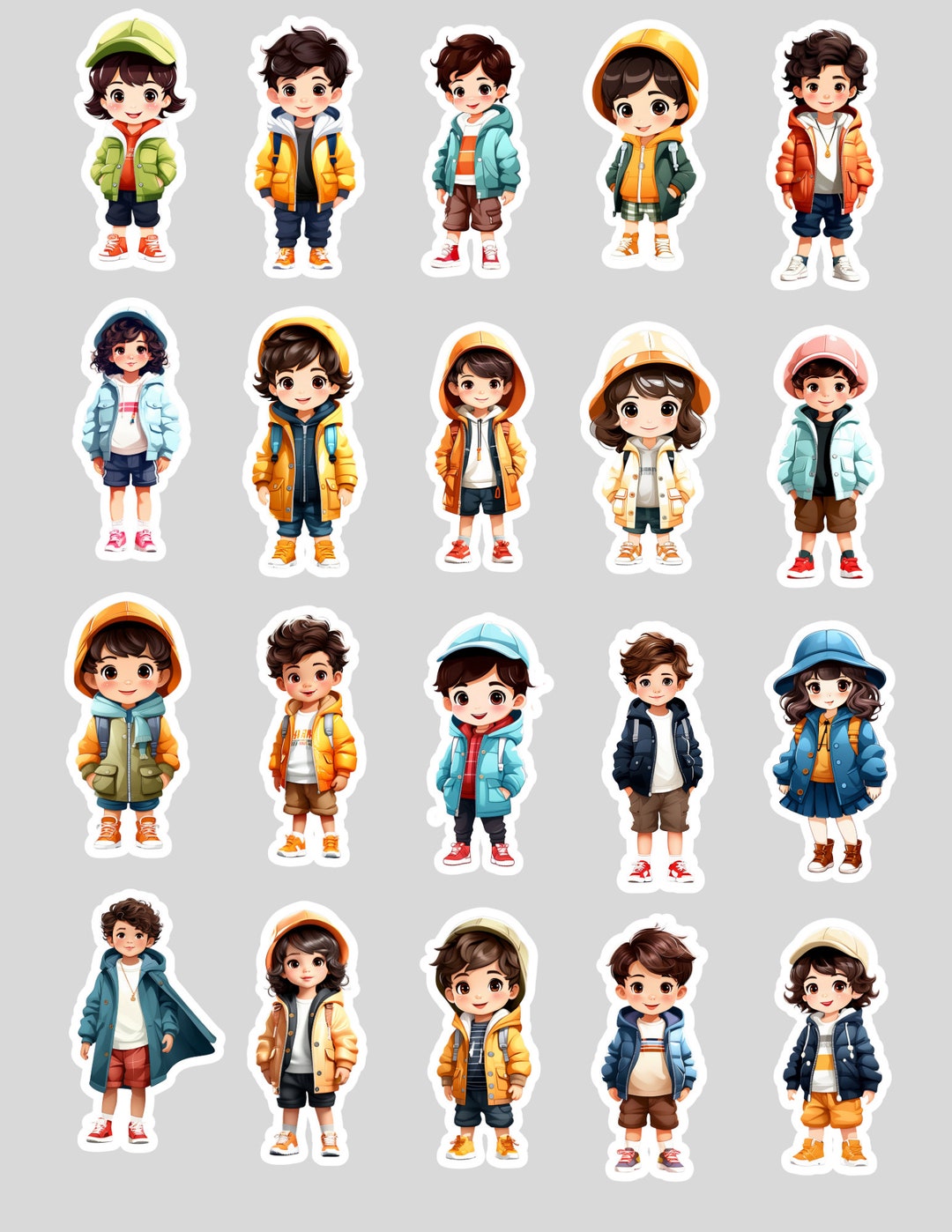 Digital Stickers - Cute Kids in Fashion Style - Etsy