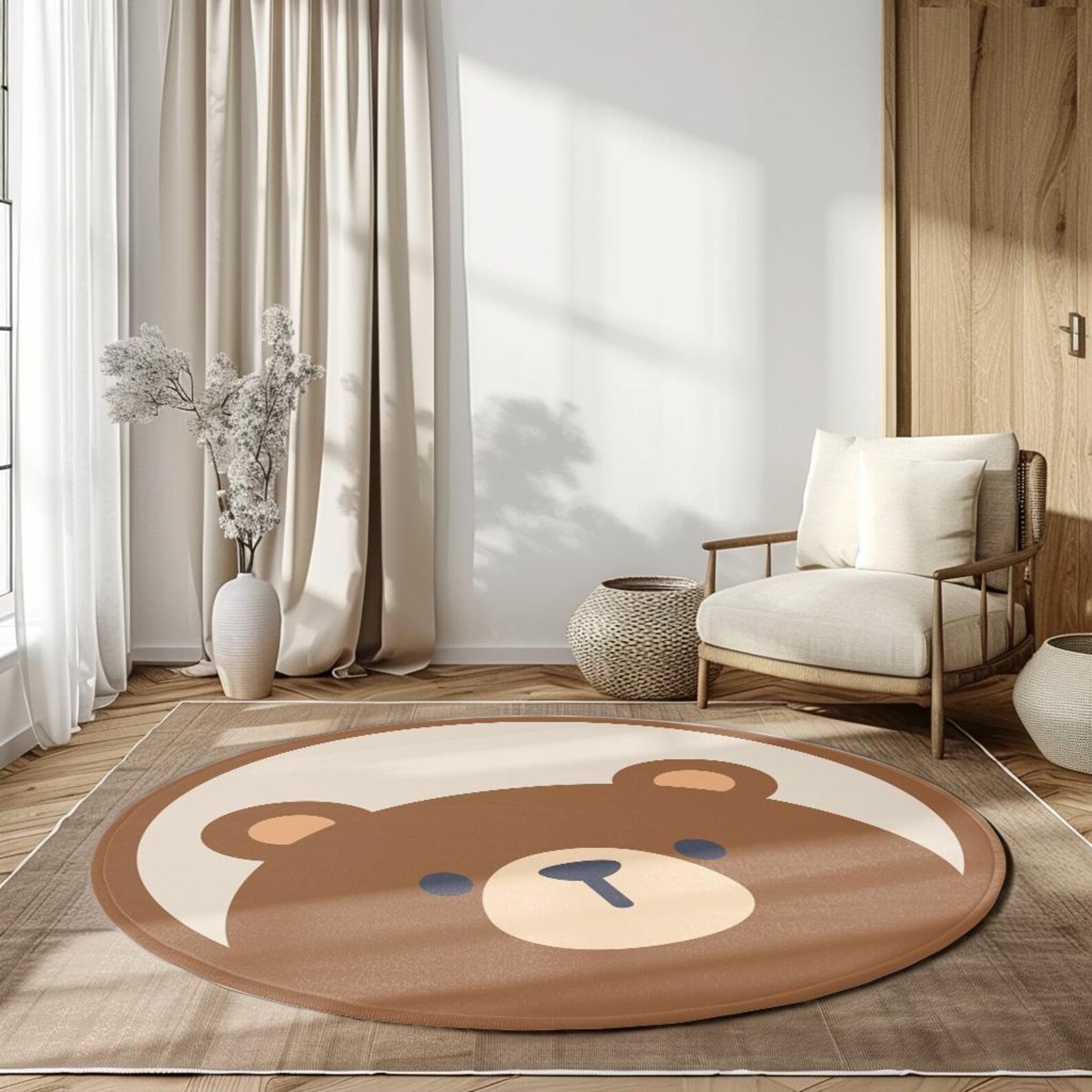 Teddy Bear Round Rug, Babies Nursery Rug, Brown Teddy Rug, Kids Rugs ...