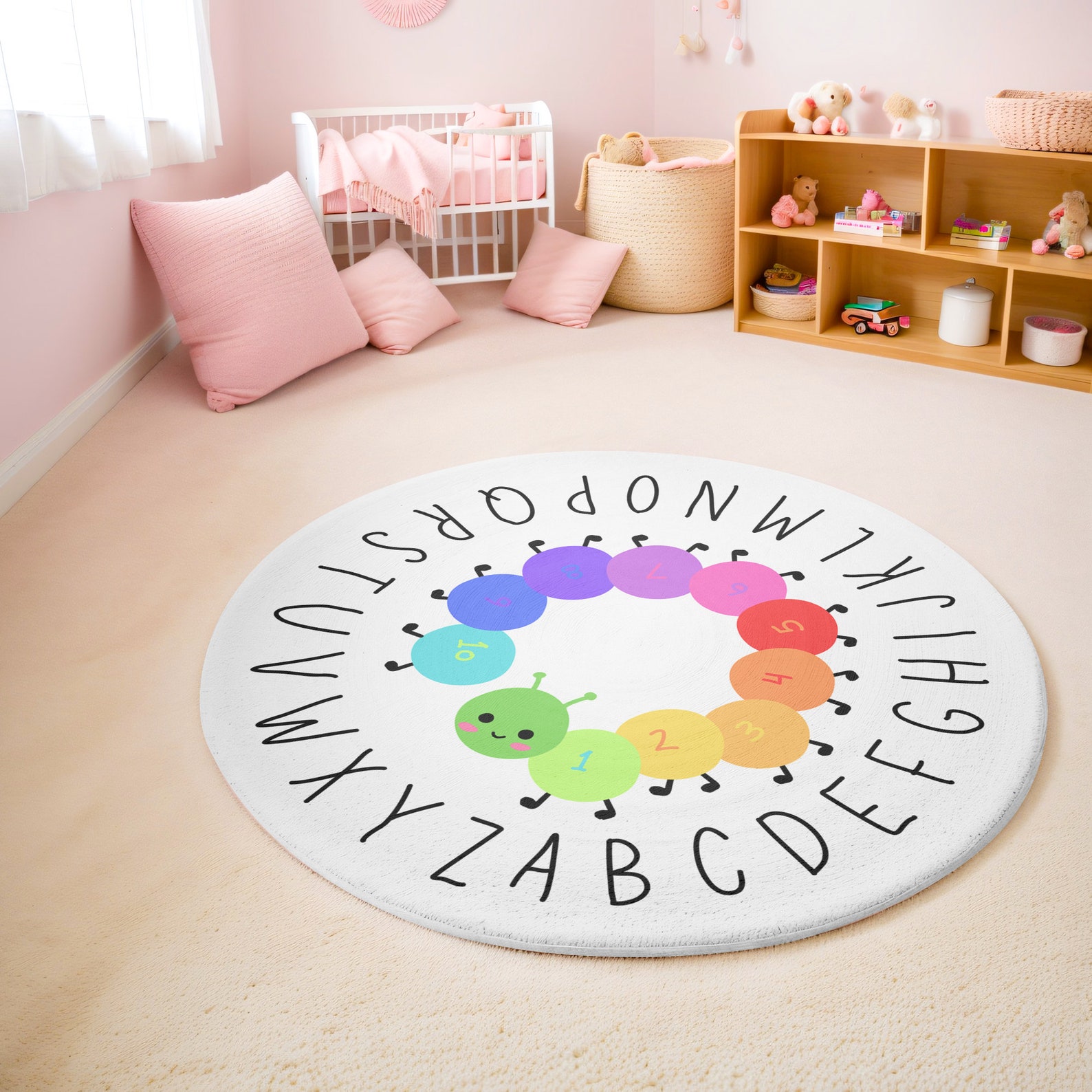 Rainbow Counting Caterpillar Alphabet Rug, Educational & Playful Round ...