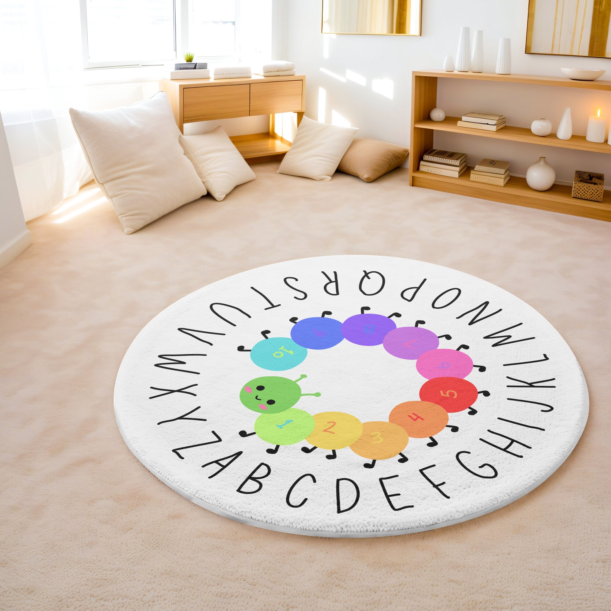 Rainbow Counting Caterpillar Alphabet Rug, Educational & Playful Round ...