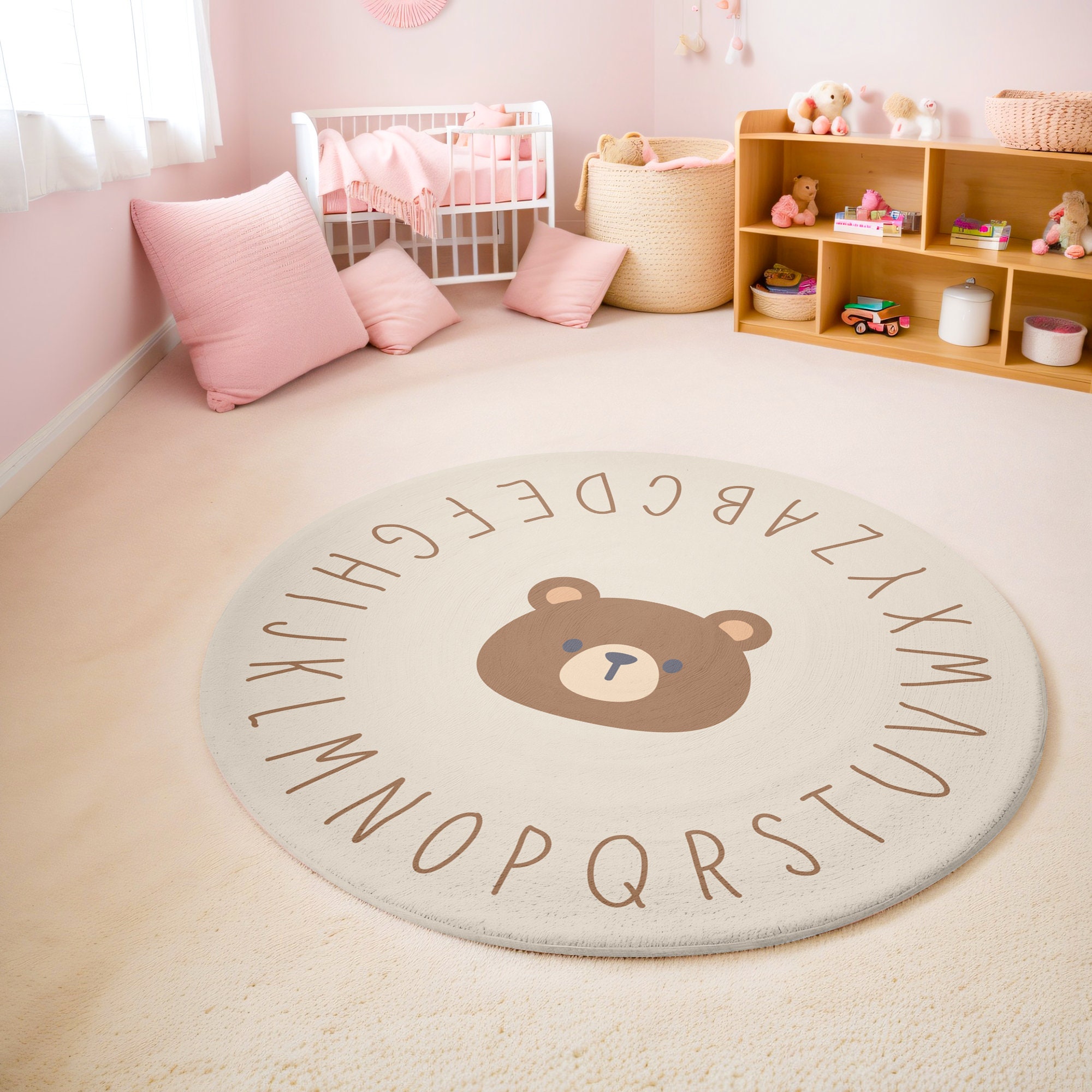 Alphabet Beige Teddy Bear Rug - Kids Nursery Playroom Decor- Kids Room ...