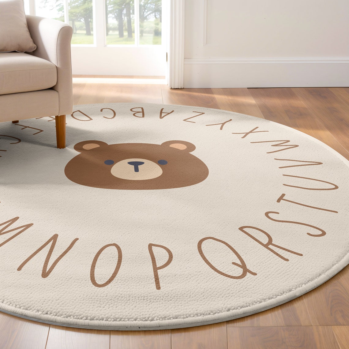 Alphabet Beige Teddy Bear Rug Kids Nursery Playroom Decor Kids Room ...