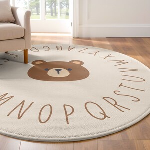 Alphabet Beige Teddy Bear Rug - Kids Nursery Playroom Decor- Kids Room ...