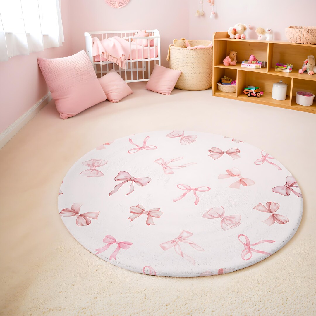 Chic Bow Print Round Rug | Girls Pink Room, Kids Room Decor, Bow Decor ...