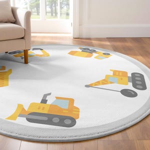 Construction Vehicles Rug, Round Children's Playroom Rug, Kids Bedroom ...