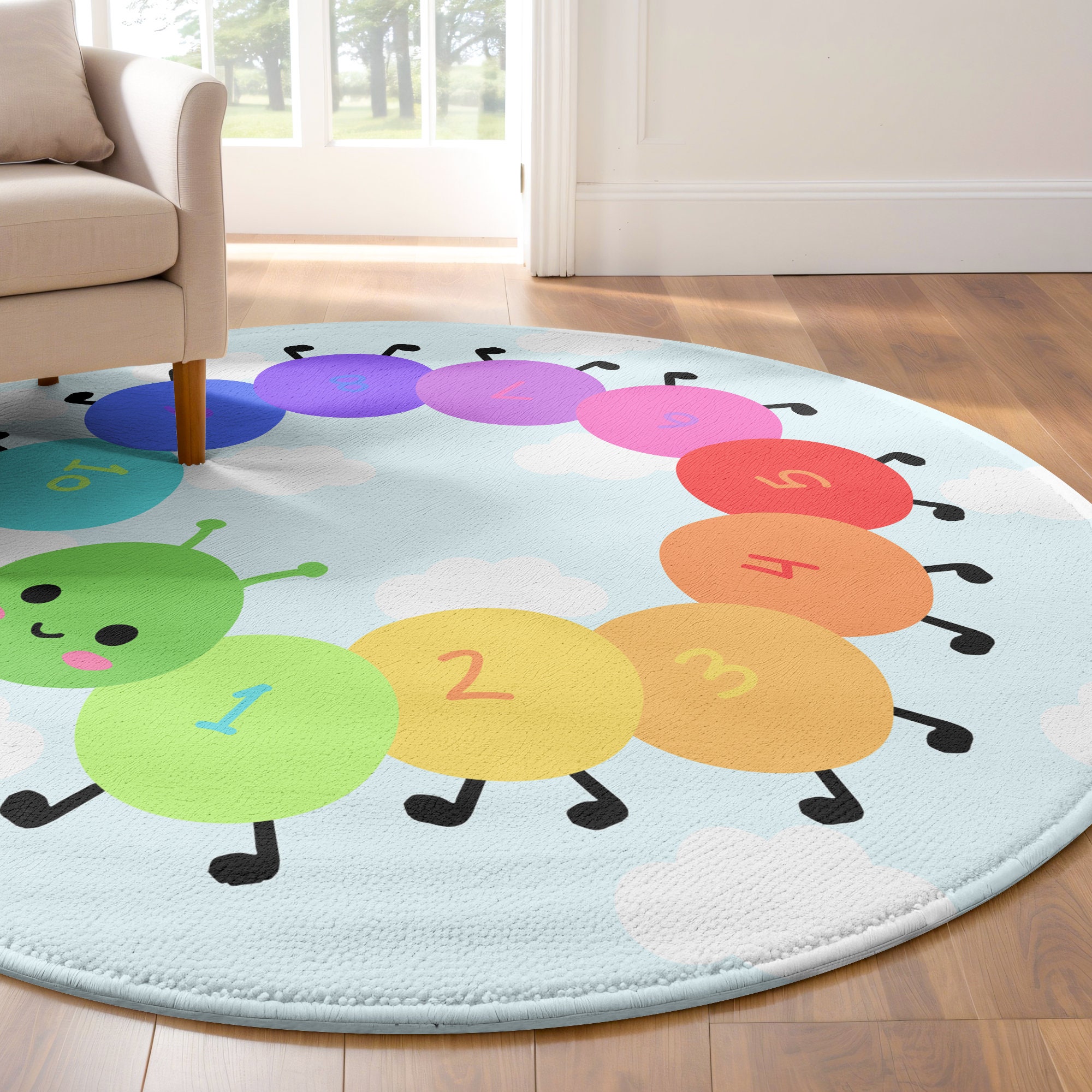 Caterpillar Counting Round Rug, Children's Rug, Playroom Rug, Numbers ...