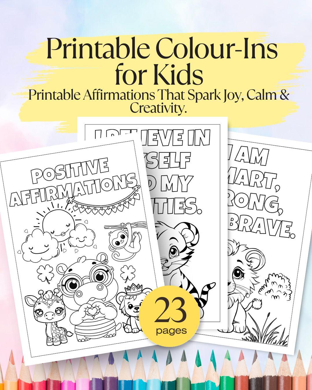 Animal Affirmation Colouring Pages for Kids, Printable PDF, Mindfulness ...