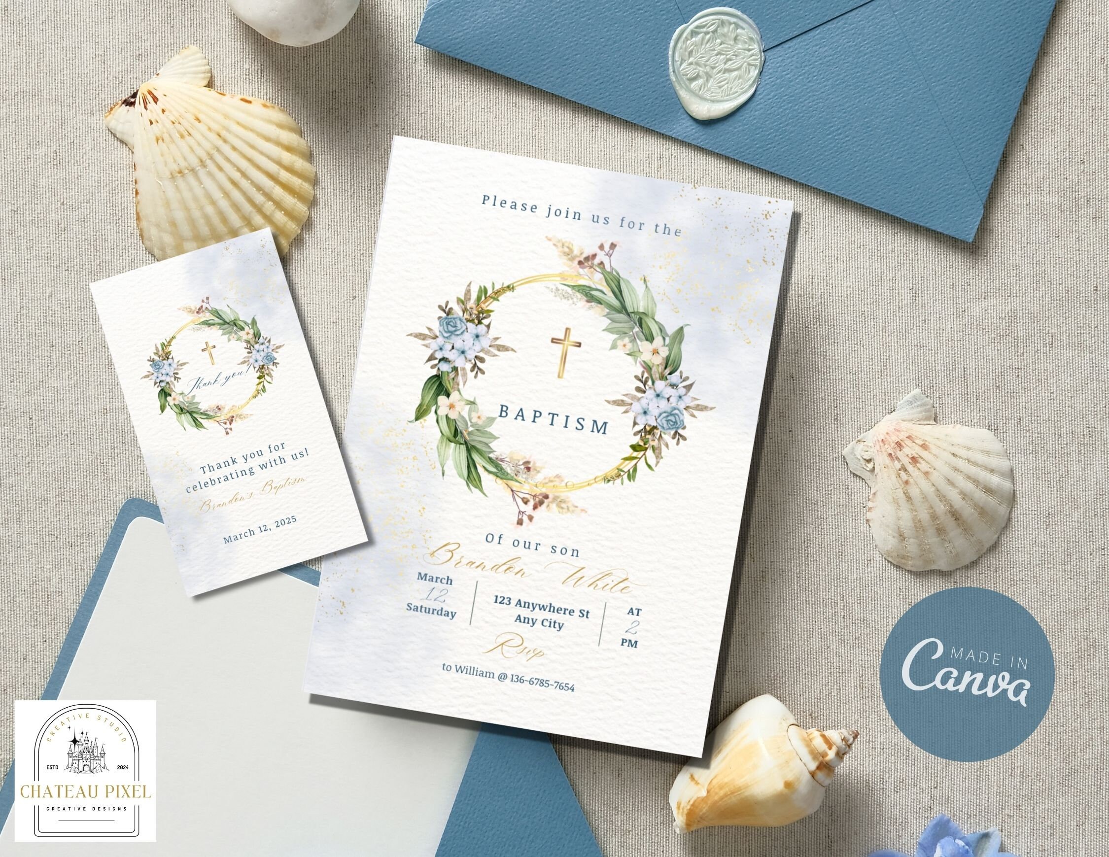 Boy Baptism Entrance Sign, Blue and White Minimalist Baptism Entrance ...