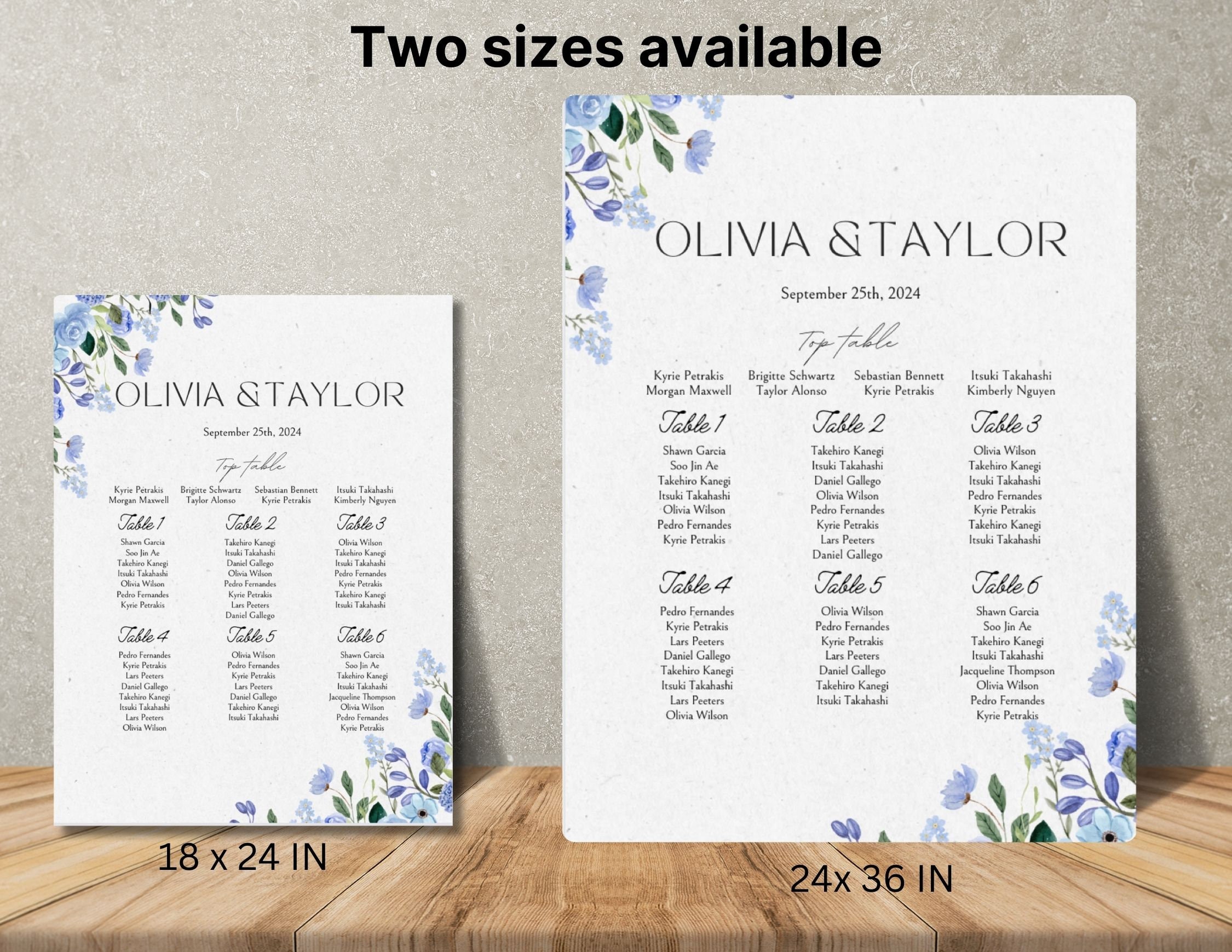 Editable Instant Download Wedding Seating Chart, Floral Dusty Blue ...