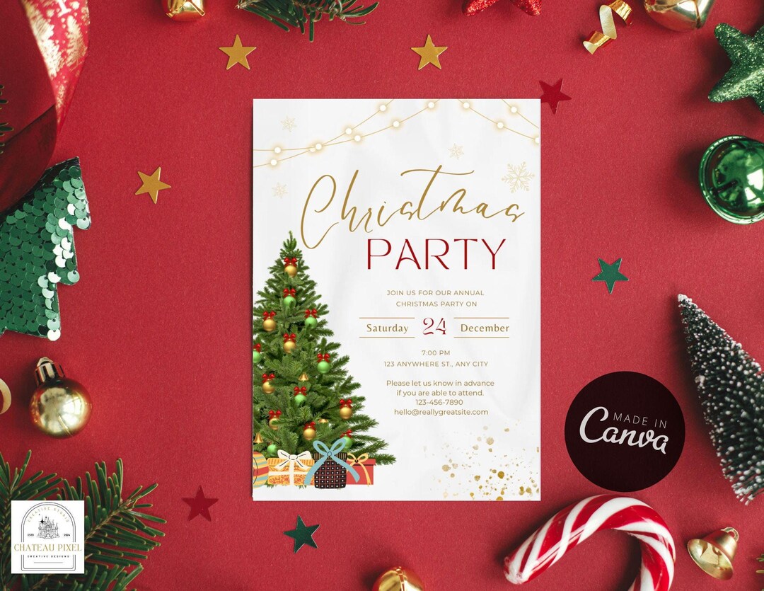 Editable Christmas Party Invitations Template,red Gold Christmas Dinner ...