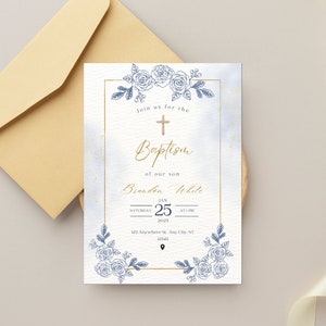 Boy Baptism Entrance Sign, Blue and White Minimalist Baptism Entrance ...