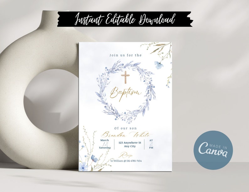 Boy Baptism Entrance Sign, Blue and White Minimalist Baptism Entrance ...