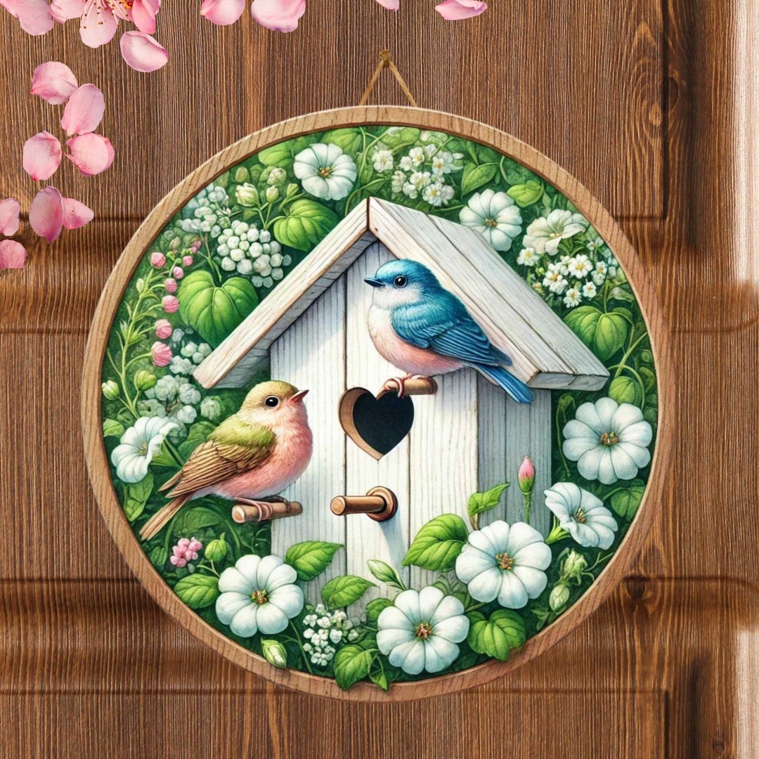 Round Door Hanger Birdhouse Cute, Welcome Sign, Sublimation Designs ...