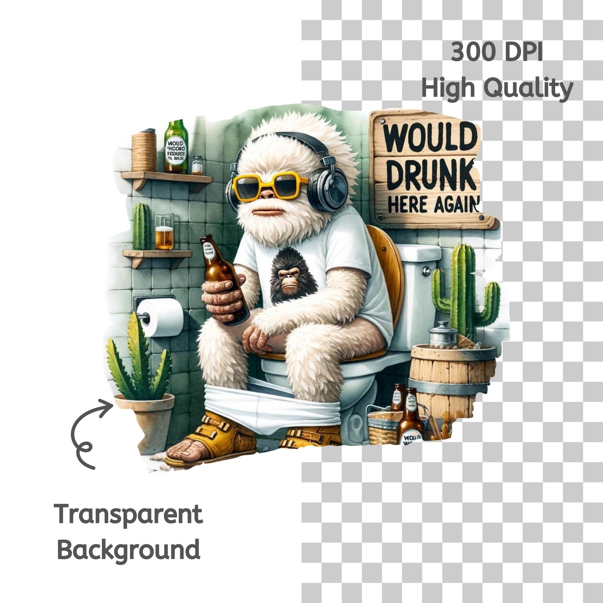 Funny Bigfoot Sasquatch in Toilet Poop, Clip Art, PNG Bundles, Digital ...