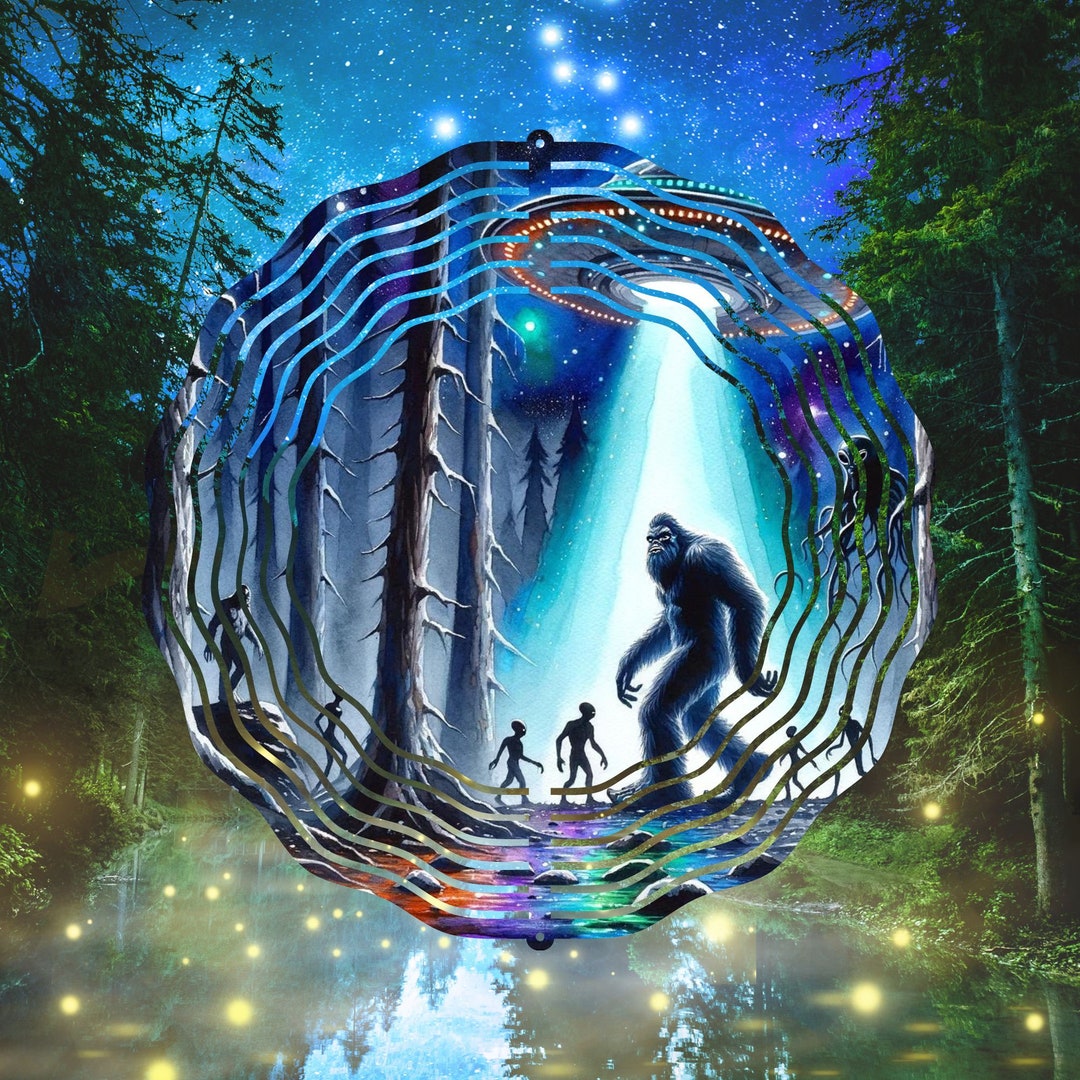Bigfoot Alien UFO Wind Spinner PNG, Sasquatch, Sublimation Design, Dark ...