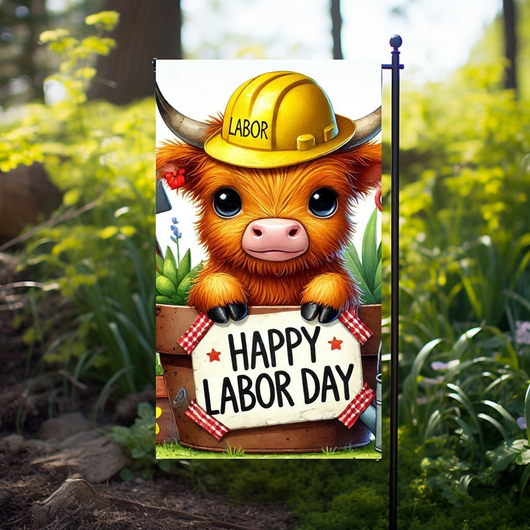 Highland Cow Happy Labor Day, Garden Flag PNG File, Sublimation Designs ...