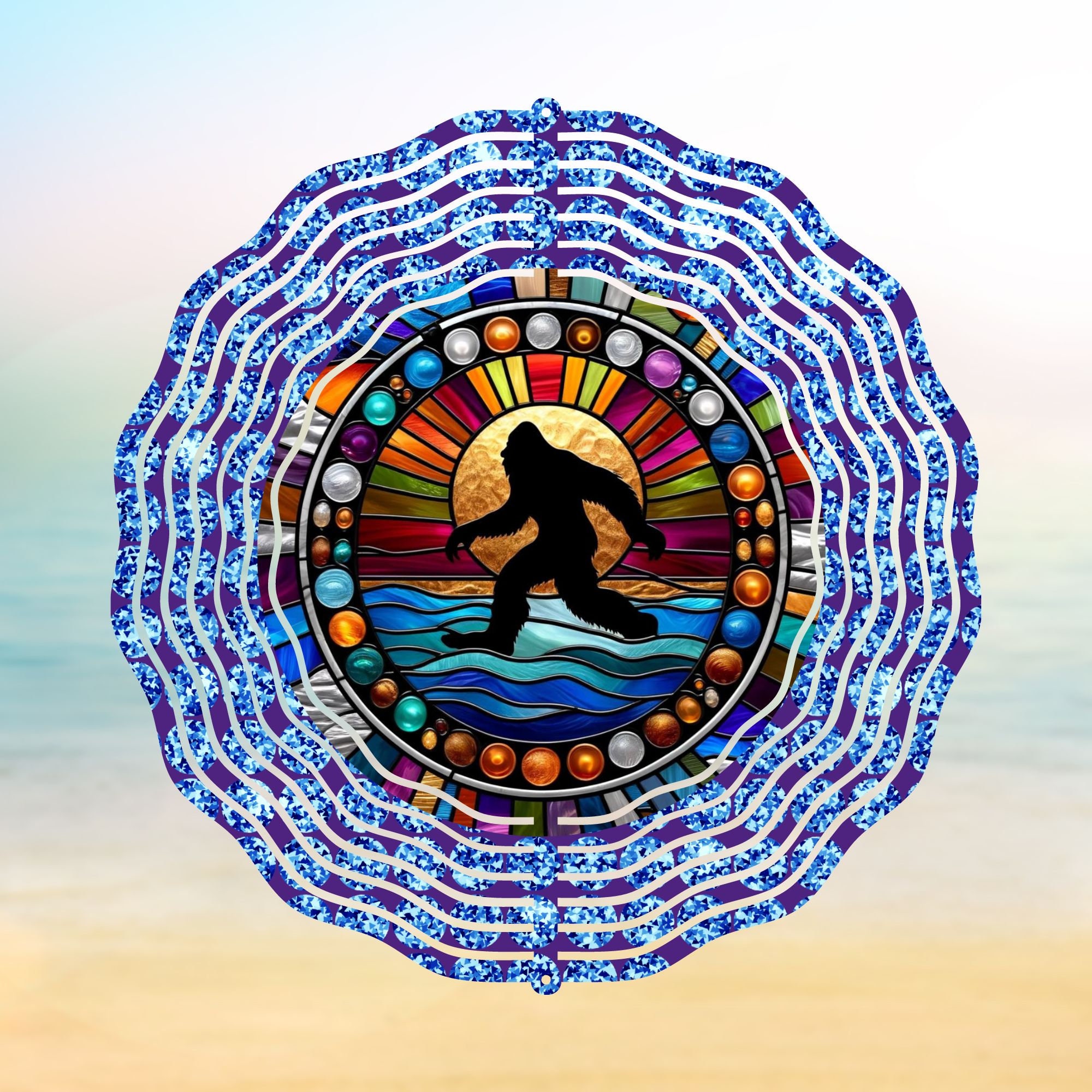 Sasquatch Clipart, Wind Spinner, Stained Glass, Bigfoot Sunset Retro ...