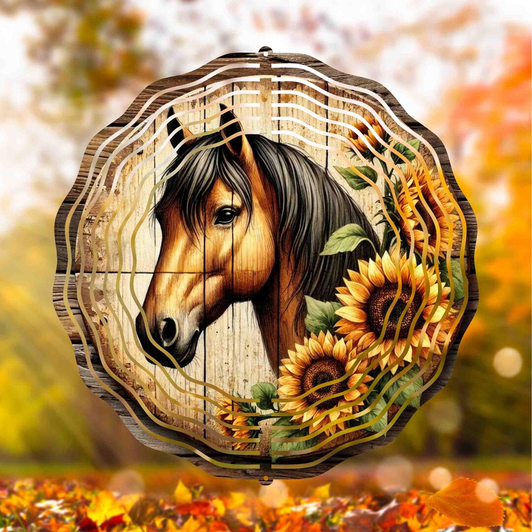 Horse Sunflowers Wood Rustic Wind Spinner Fall Seasonal, Sublimation ...