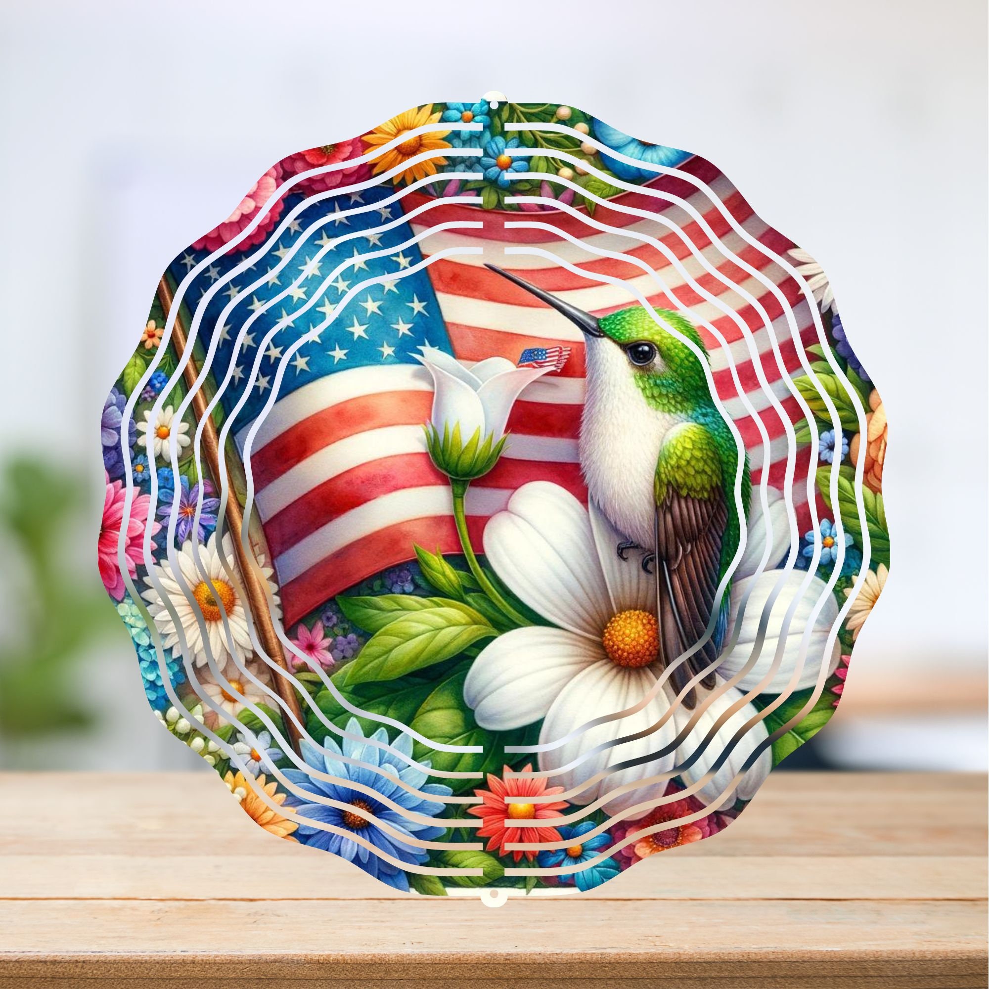 Hummingbird Flower With USA Flag, Wind Spinner, Patriotic, Sublimation ...