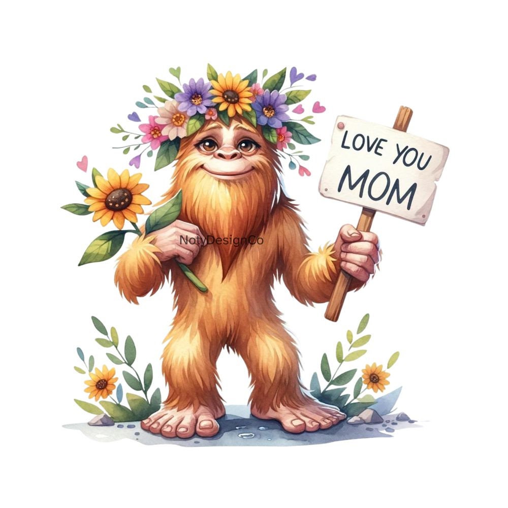 Bigfoot Love You Mom, Floral Sunflower Crown, Sasquatch PNG, Bundles ...