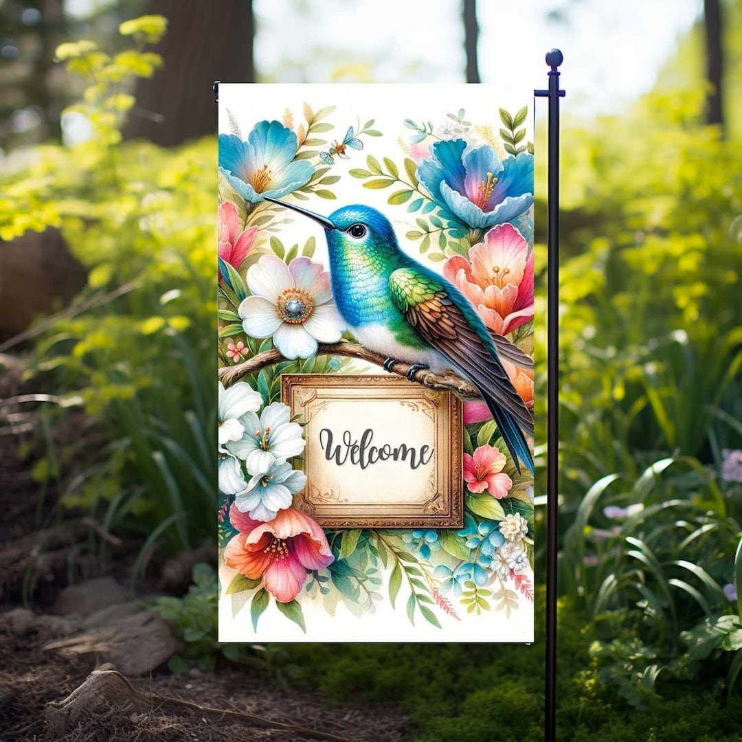Add Text Hummingbird Welcome Flag Flower, Garden Flag, Sublimation ...