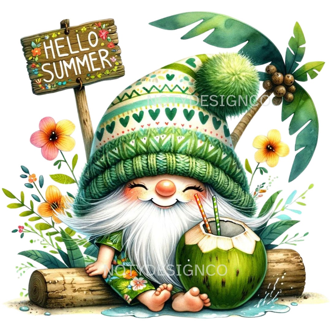 Hello Summer Gnome Cute, Coconut Tree, Bundles PNG, Sublimation Files ...