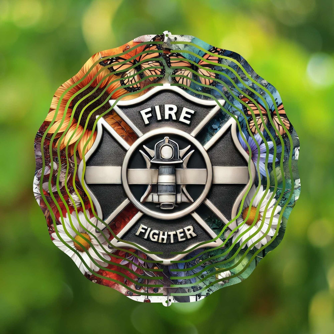 Firefighter With Flower and Butterflies, Wind Spinner, Sublimation ...