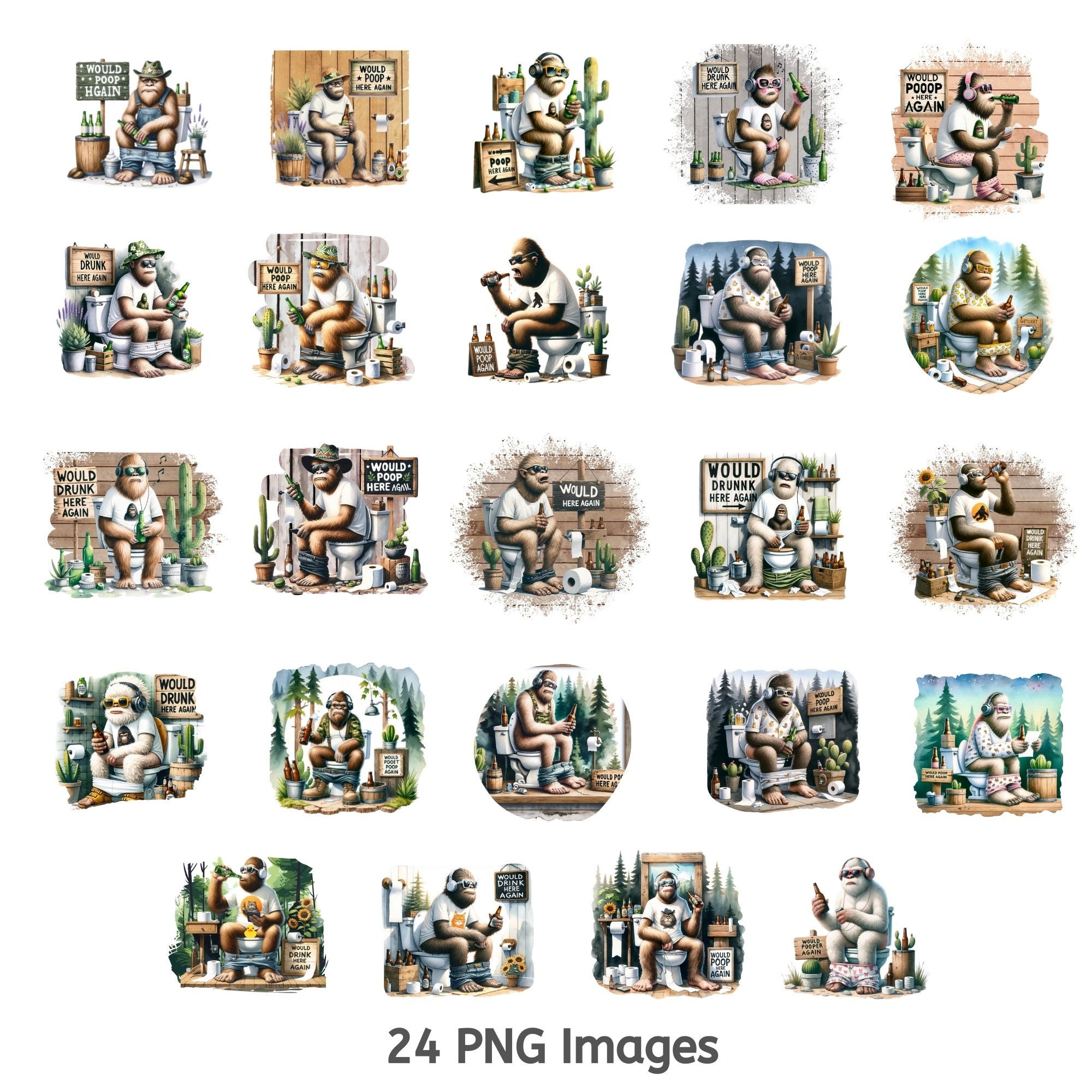 Funny Bigfoot Sasquatch in Toilet Poop, Clip Art, PNG Bundles, Digital ...
