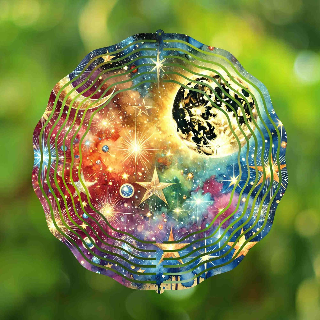 Star and Moon in Sky Gold Glitter, Wind Spinner, Sublimation Designs ...