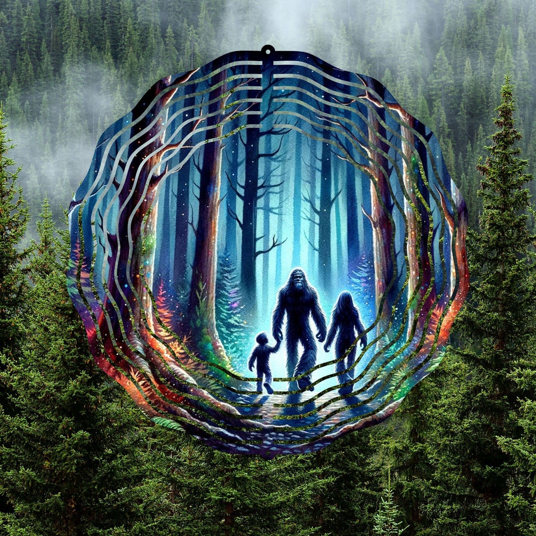 Bigfoot Family in Dark Forest, Wind Spinner, Sasquatch Forest ...