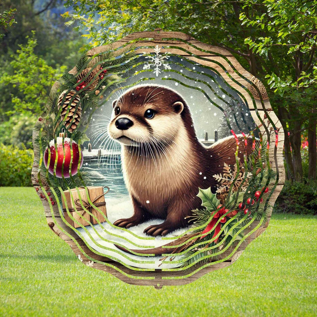River Otter Animal Winter Wind Spinner Design, Wreath Sign, Christmas ...