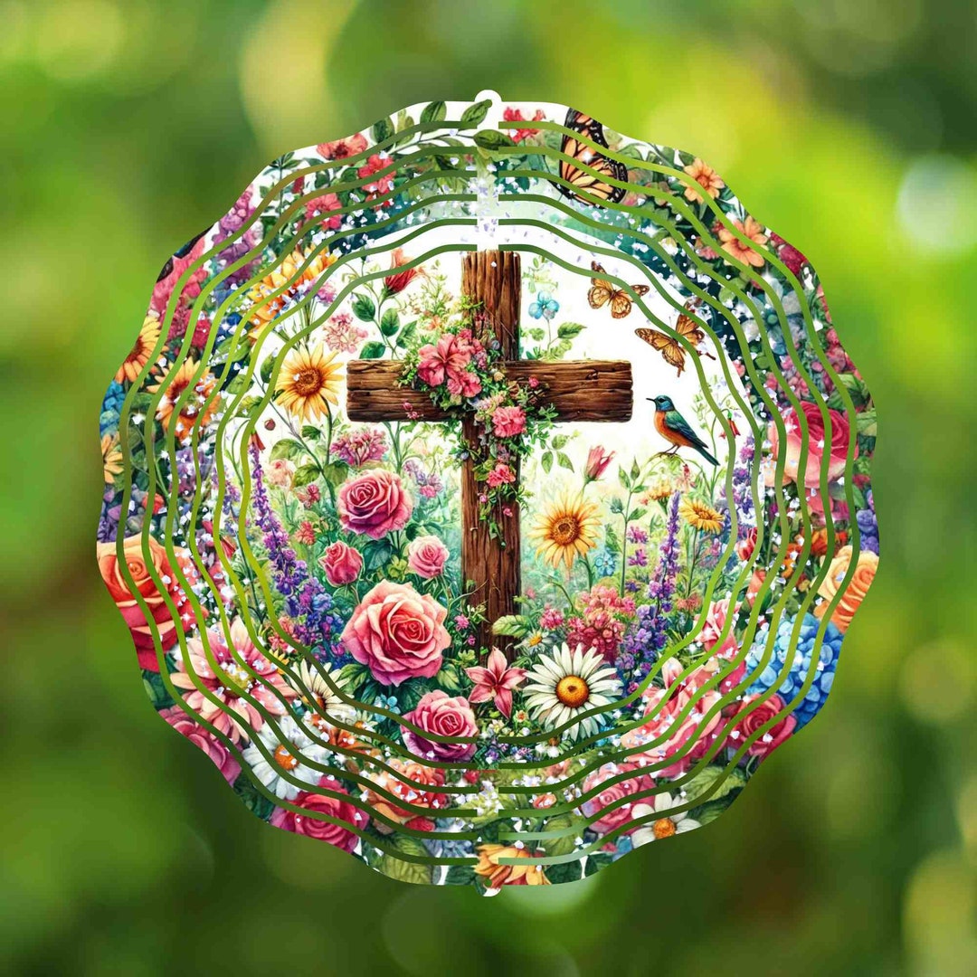 Cross With Flower and Butterflies, Wind Spinner, Sublimation Designs ...