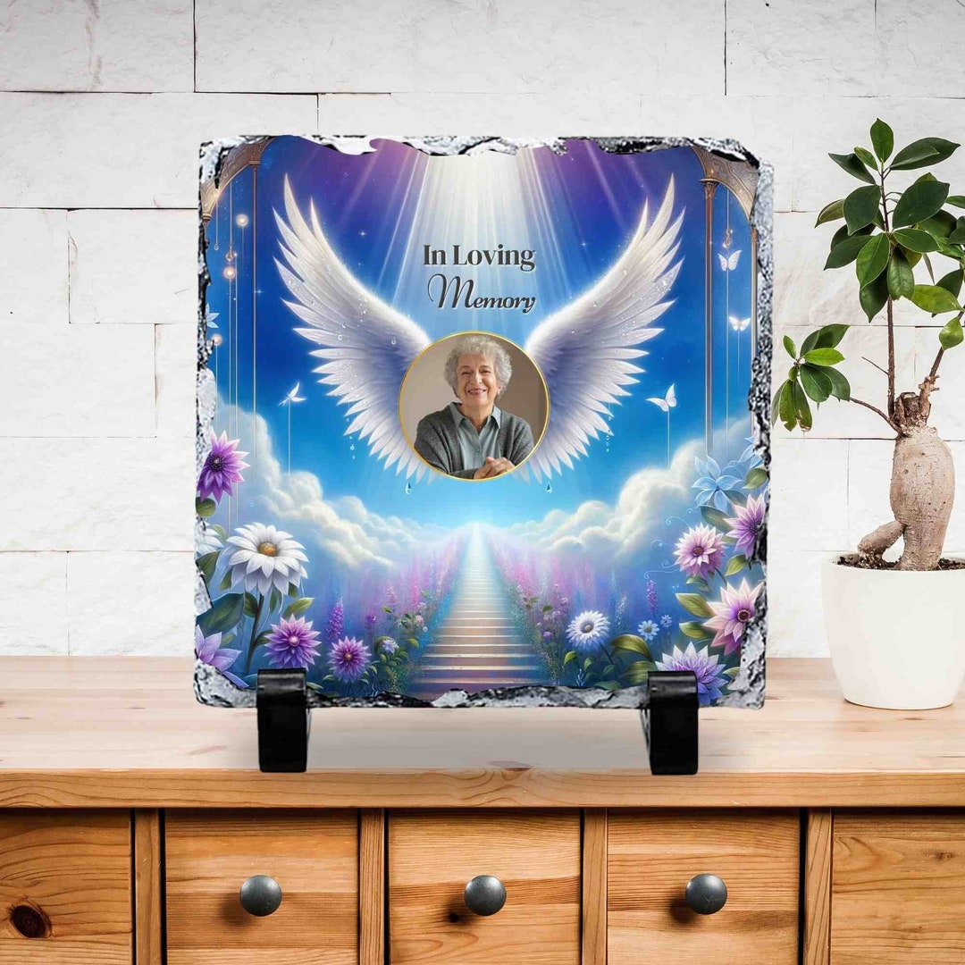 In Loving Memory, Add Photo Slate Angle Wings, Watercolor, Sublimation ...