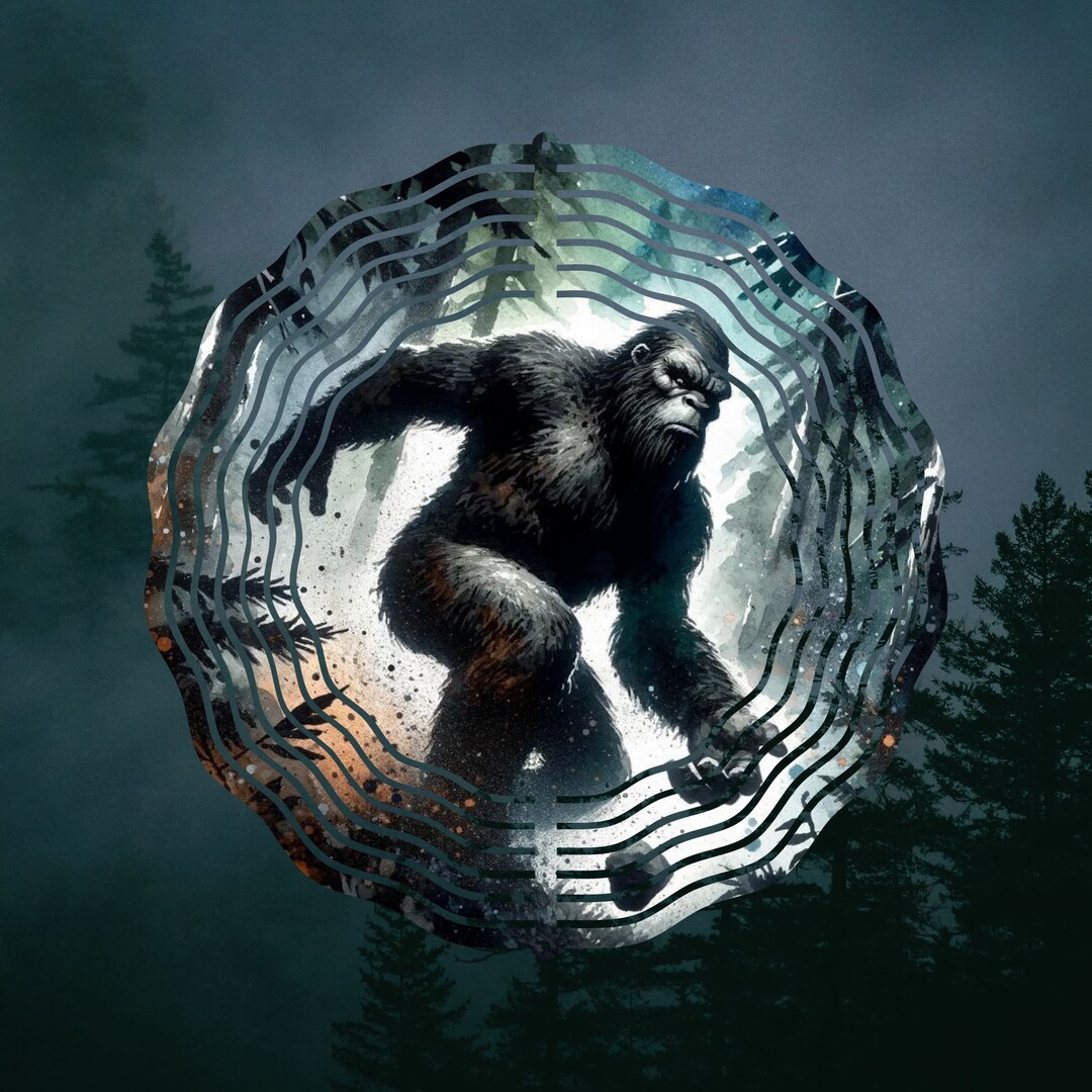 Bigfoot Throw Rock Dark Forest, Wind Spinner, Sasquatch, Sublimation ...