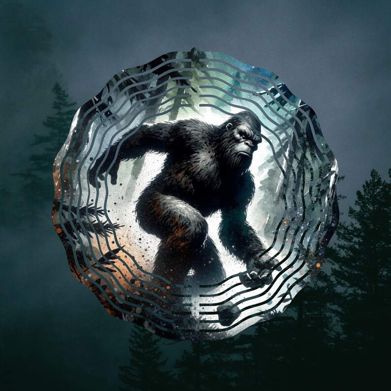 Bigfoot Throw Rock Dark Forest, Wind Spinner, Sasquatch, Sublimation ...