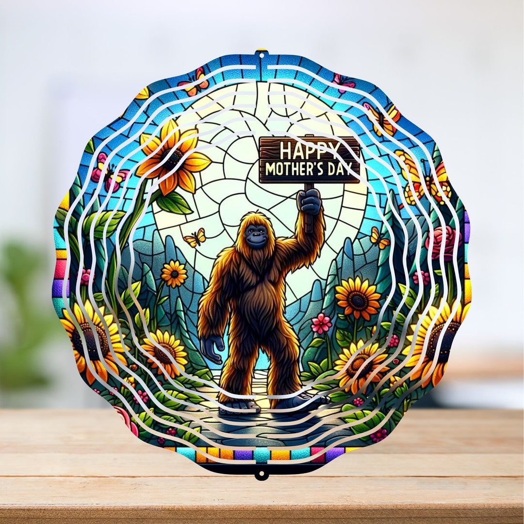 Happy Mother S Day Bigfoot Stained Glass Wind Spinner Sasquatch