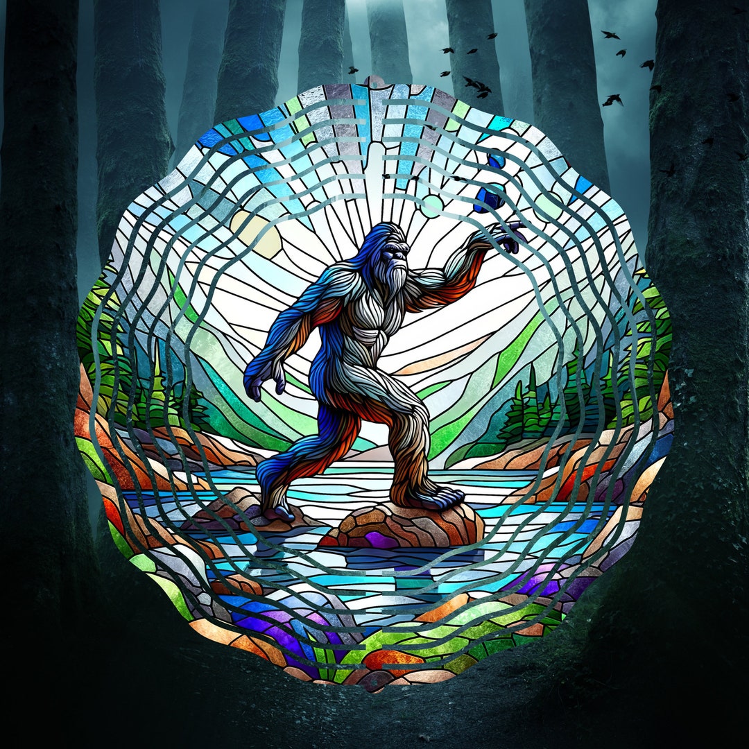 Bigfoot Throw the Rock, Stained Glass, Wind Spinner, Sasquatch ...