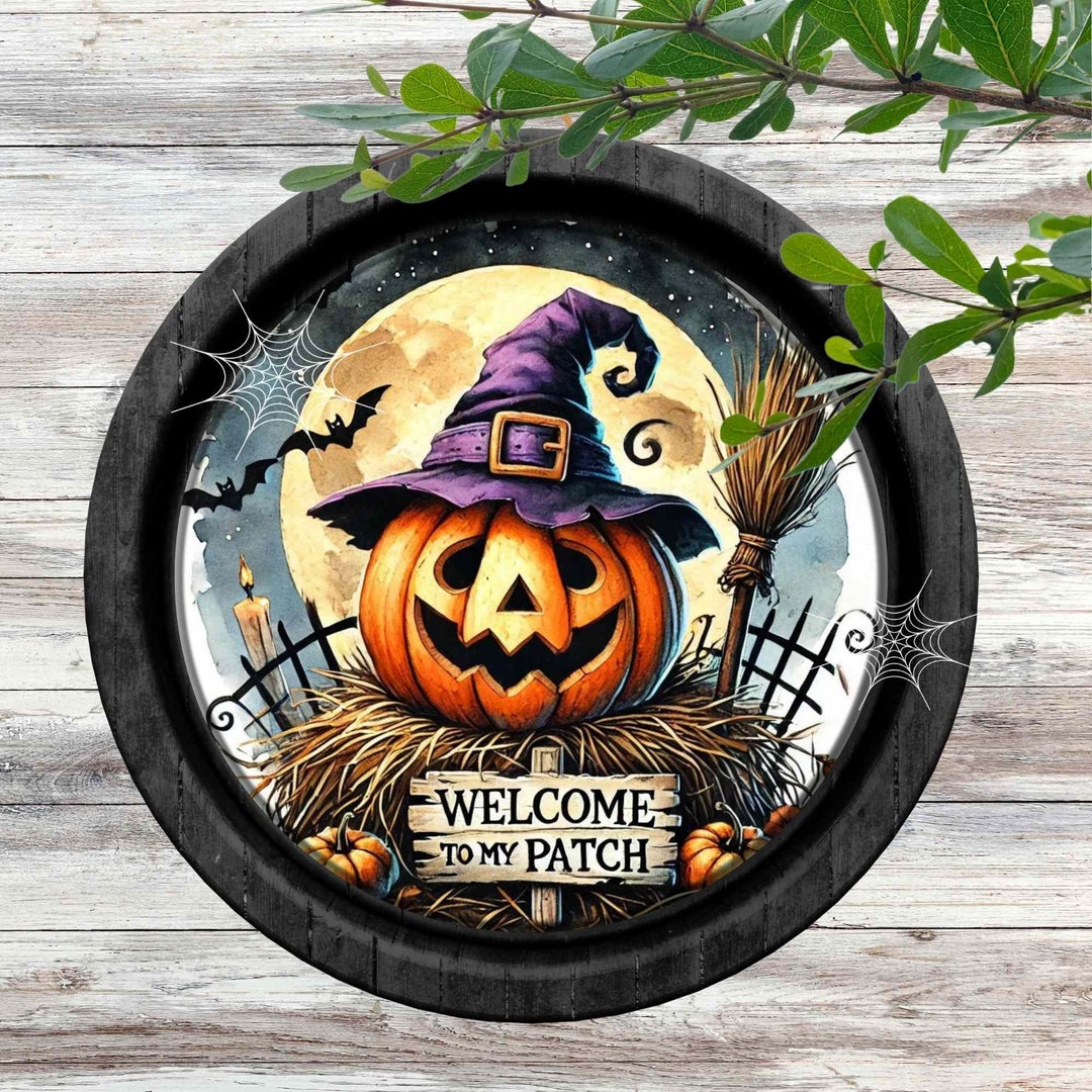 Round Door Hanger, HALLOWEEN Pumpkin, Welcome Sign, Sublimation Designs ...