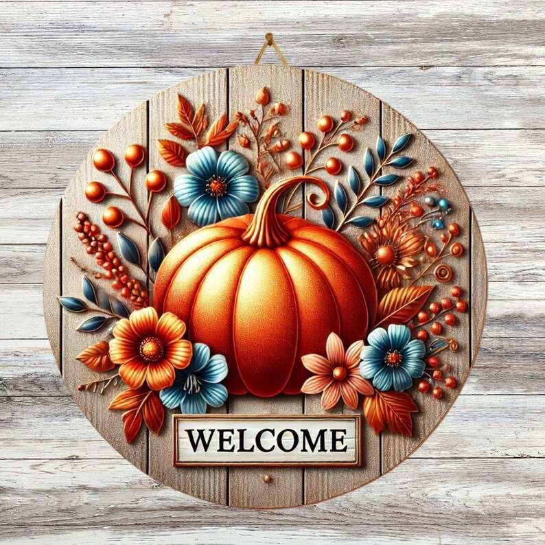 Welcome Fall Glitter, Round Door Hanger, Orange Pumpkin Fall, Cutting ...