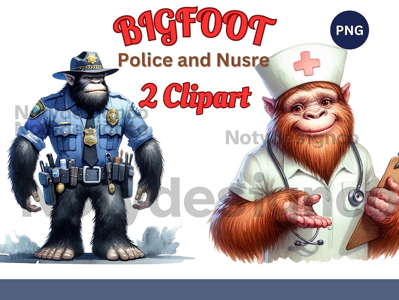 Bigfoot Nurse Police Bundles Design for Women Men Watercolor Png ...
